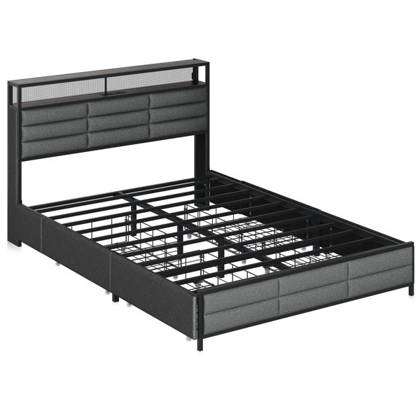 17 Stories Rediona Upholstered Metal Sleigh Storage Bed | Wayfair